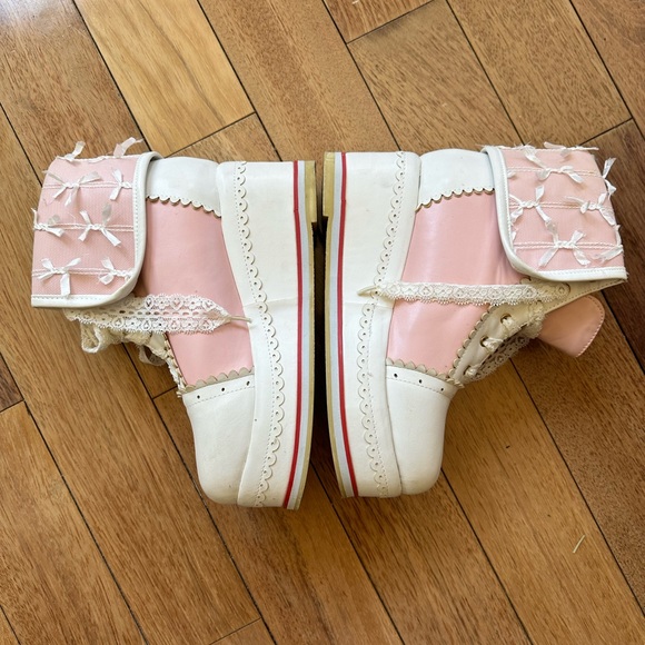 Shoes | Pink White Lace And Bows 3 Inch Platform Shoes With Animal ...